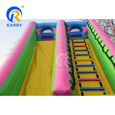 China Customized Color Outdoor Inflatable Dry Slide with Double Lane and Rock Climbing Wall for sale