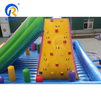 China Customized Color Outdoor Inflatable Dry Slide with Double Lane and Rock Climbing Wall for sale