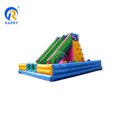 China Customized Color Outdoor Inflatable Dry Slide with Double Lane and Rock Climbing Wall for sale