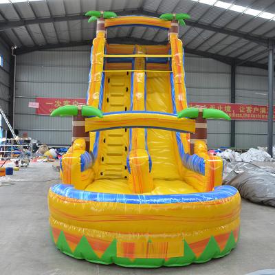 China Commercial Occasion Multi-Color Palm Tree Inflatable Water Slide with Small Pool for sale