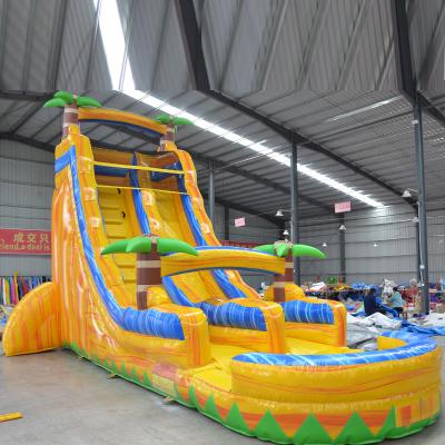 China Commercial Occasion Multi-Color Palm Tree Inflatable Water Slide with Small Pool for sale