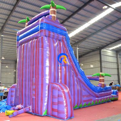 China Commercial Inflatable Pool Slides with Colorful Palm Purple Marble Jumping Slide for sale