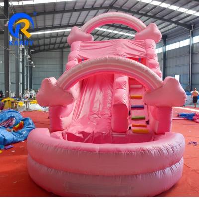 China Portable Pure Pink Water Slide Inflatable with Pool Bounce House Jumping Bouncing Castle for sale
