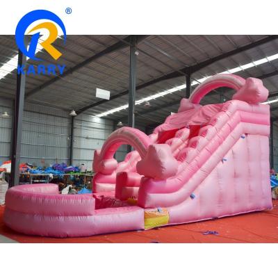 China Portable Pure Pink Water Slide Inflatable with Pool Bounce House Jumping Bouncing Castle for sale