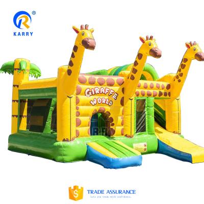 China Three Giraffe Slides Combo with Obstacle Air Bounce House Commercial Inflatable for sale