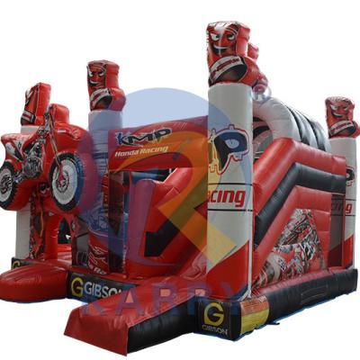 China Bouncy Red 3D Racing Castle Slide Combo with Inflatable Bouncer Castle and Logo Customized for sale