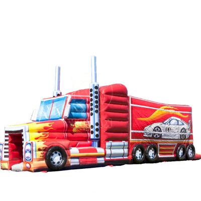 China OEM Acceptable Inflatable Big Red Truck Castle Slide Combo for Kids With Blower and Slide for sale