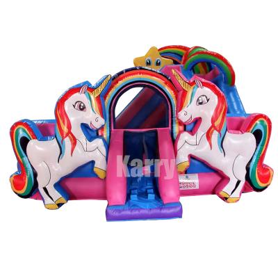 China Rainbow Double Unicorn Air Trampoline Inflatable Castle Slide Combo H14ft for Party Events for sale
