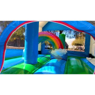 China Commercial Rainbow Spotted Unicorn Inflatable Bouncy Castle Combo Slide Acceptable OEM for sale