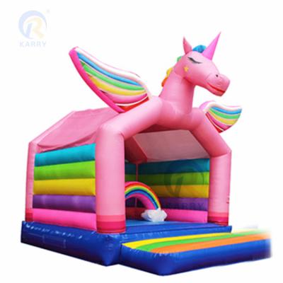 China Commercial Rainbow Spotted Unicorn Inflatable Bouncy Castle Combo Slide Acceptable OEM for sale