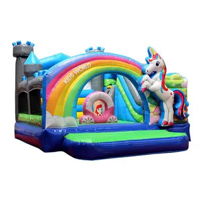 China Customized Size 3D Rainbow Unicorn Castle Water Slide Combination Perfect for Parties for sale
