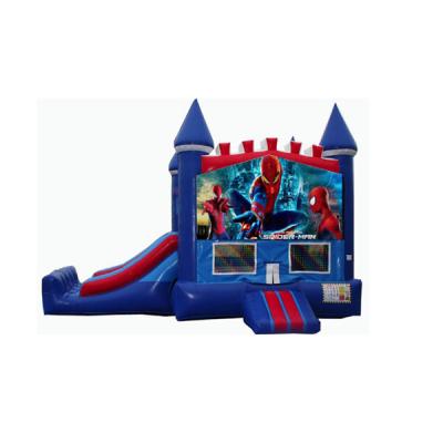 China 14 Years Up Superhero Spiderman Inflatable Bounce House Water Slide Pool with Pool Design for sale