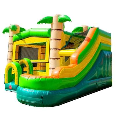 China Customized Color Palm Tree Bouncy Castle with Slide Pool Inflatable Bounce House for sale
