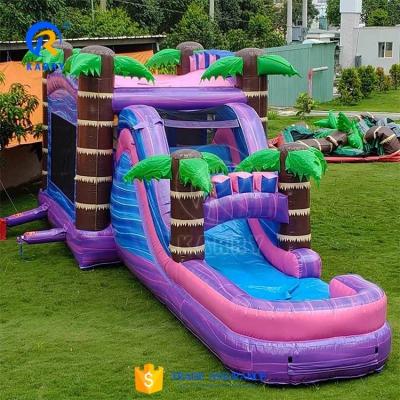 China Customized Color Palm Tree Bouncy Castle with Slide Pool Inflatable Bounce House for sale