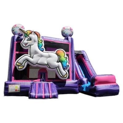 China PORTABLE Bouncing Castle Combo Slide with EN71 Certification Rainbow Unicorn and Slide for sale
