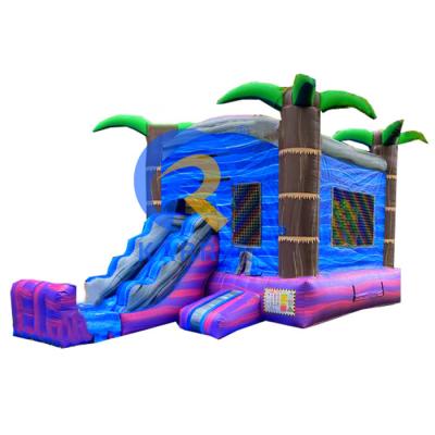 China Kids Outdoor Playground Tropical Palm Tree Inflatable Castle Slide with Repair Kits for sale