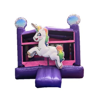 China Digital Printing Rainbow Unicorn PVC Inflatable Purple Castle Commercial Bouncy Castle for sale