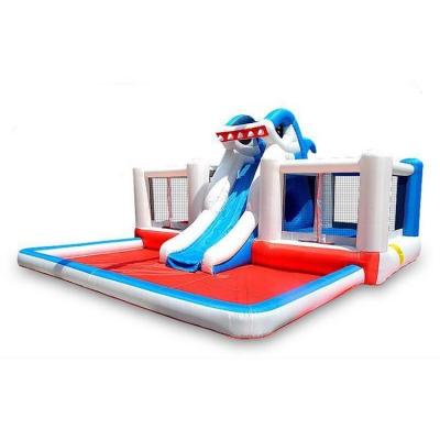 China Castle Kids Inflatable Shark Bounce House Jumper with Water Slide and Portable Design for sale