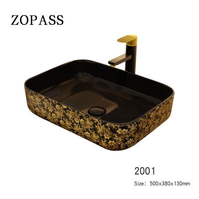 Cina Il nero su ordinazione Art Deco Pedestal Basin dorato del quadrato 500*380*130mm in vendita