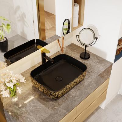 Cina Il nero su ordinazione Art Deco Pedestal Basin dorato del quadrato 500*380*130mm in vendita