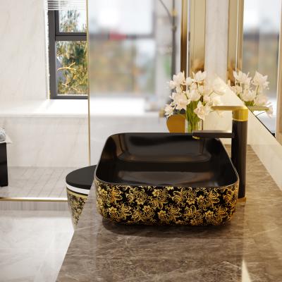 Cina Il nero su ordinazione Art Deco Pedestal Basin dorato del quadrato 500*380*130mm in vendita