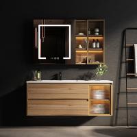 China Anti Corrosion Solid Wood Bathroom Cabinet 23-39in Single Sink Vanity with LED Mirror for sale