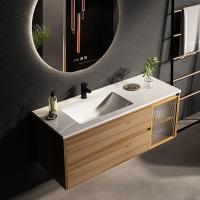China Anti Corrosion Solid Wood Bathroom Cabinet 23-39in Single Sink Vanity with LED Mirror for sale