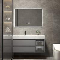 China Rectangle 23in Solid Wood Bathroom Cabinet with Transparent Glass Vanity Modern White for sale