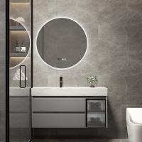 China Rectangle 23in Solid Wood Bathroom Cabinet with Transparent Glass Vanity Modern White for sale