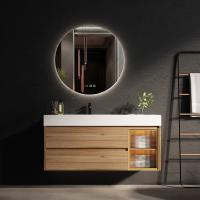China Rectangle Floating Bathroom Cabinet Solid Wood LED Mirror Vanity for sale