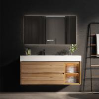 China Rectangle Floating Bathroom Cabinet Solid Wood LED Mirror Vanity for sale