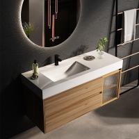 China Rectangle Floating Bathroom Cabinet Solid Wood LED Mirror Vanity for sale