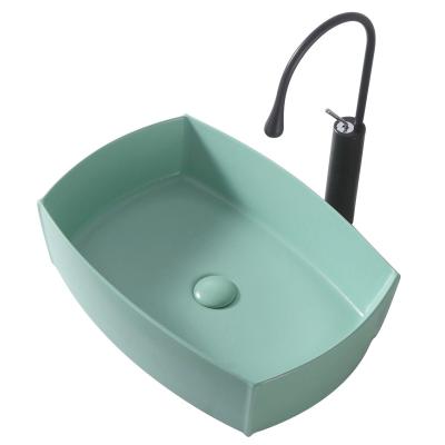 Cina lavandino ceramico Matte Light Green Color del bacino del ripiano del quadrato 12L in vendita