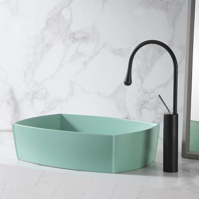 Cina lavandino ceramico Matte Light Green Color del bacino del ripiano del quadrato 12L in vendita