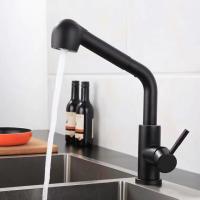 China Black Pull Out Kitchen Faucet 304 Stainless Steel Single Handle Deck Mounted Hot Cold Water for sale