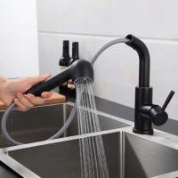 China Black Pull Out Kitchen Faucet 304 Stainless Steel Single Handle Deck Mounted Hot Cold Water for sale
