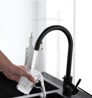 China SUS304 Black Kitchen Sink Faucet Single Handle Deck Mounted Brass Valve Core 3 Year Warranty for sale