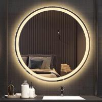 China Round Shape Illuminated LED Bathroom Mirror Defog with One Button 3000K for sale