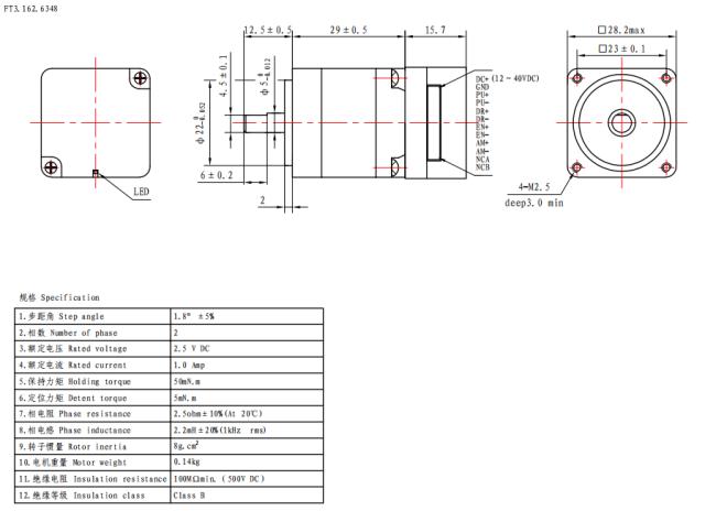 Casun IDH28 NEMA 11 Stepper Motor dimensions diagram