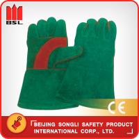 China Cow Split Leather Welding Gloves 14 Inch Length CE Certified Red Reinforced Palm for sale