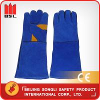 China Cow Split Leather Welding Gloves 14 Inch Length CE Certified Red Reinforced Palm for sale