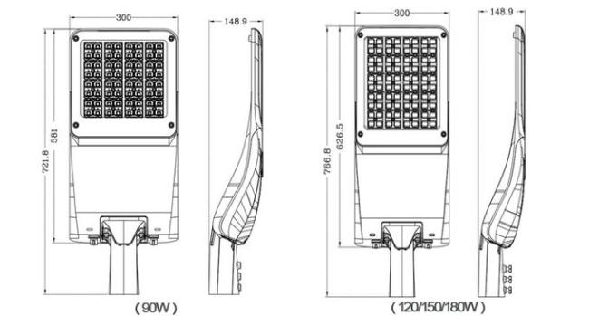 180W IP66 Led Outdoor Street Lights NICHIA LEDs IK10 10KV/20KV SPD 50/60Hz