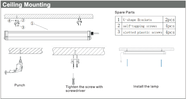 5ft Slim LED Tri Proof Light 50W 160Lm/W Full Plastic Batten IP65 for Parking Lot