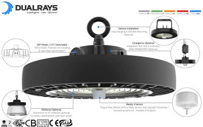 China HB4H DIP Switchable Power and 3CCT UFO LED High Bay Light 150W 150LPW with Ready 4 Sensor for sale