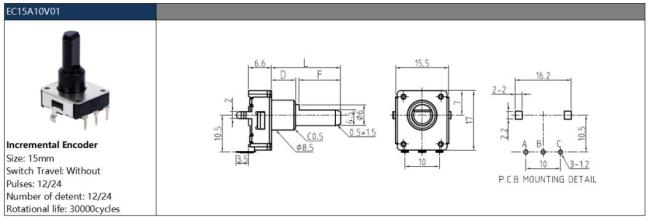 15mm Incremental Rotary Encoder Plastic Shaft 12/24 Pulses Volume Control