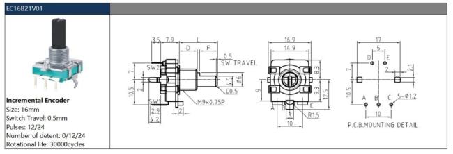 16mm Incremental Encoder with Insulated Shaft and Switch