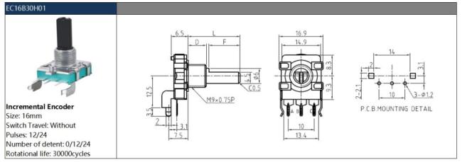 Insulated Shaft 16mm 3pin Rotary Encoder with Push Button