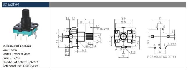 Ec16 Insulated Shaft Rotary Encoder 16mm Plastic Housing with Switch