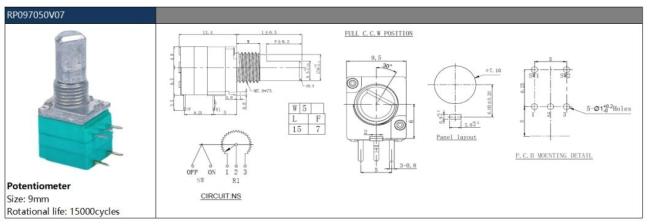 Metal Shaft Straight Foot 5-Pin Stereo Adjustable Resistance Switch Potentiometer 9mm