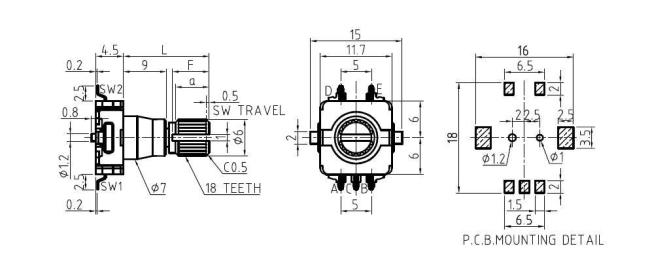 Ec11e15244G1 Model 11mm Metal Shaft Ec11e Series Plug-in Rotary Encoder Single Shaft Knurled Switch Electronic Component